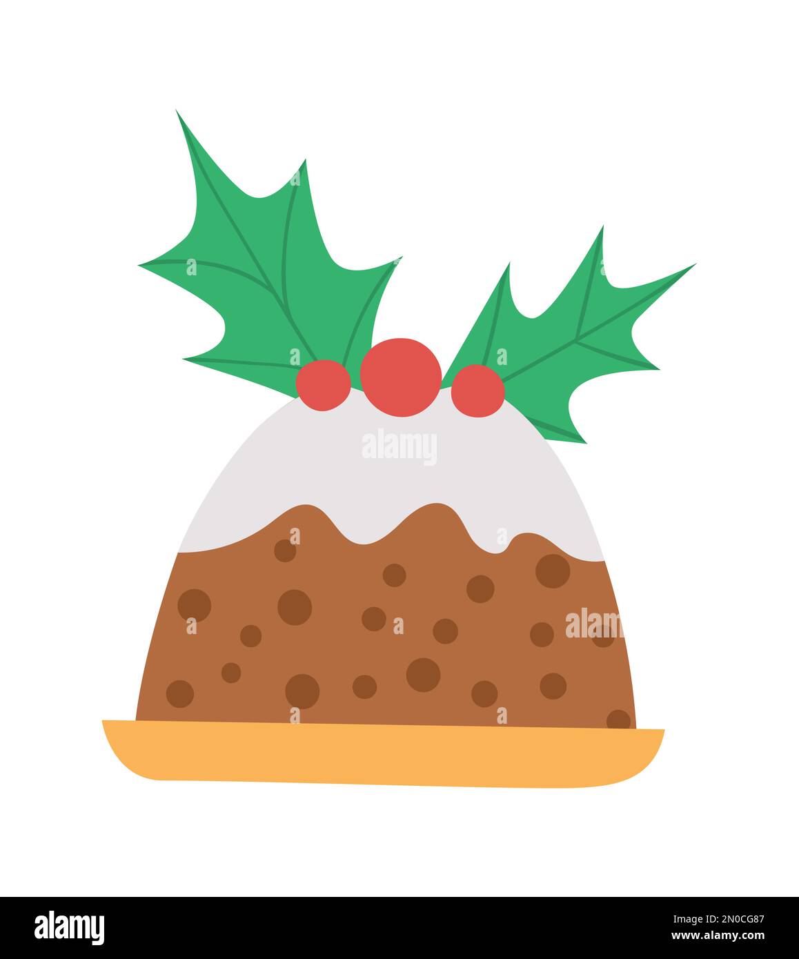 Vector Christmas pudding with holy leaves and red berries isolated on ...