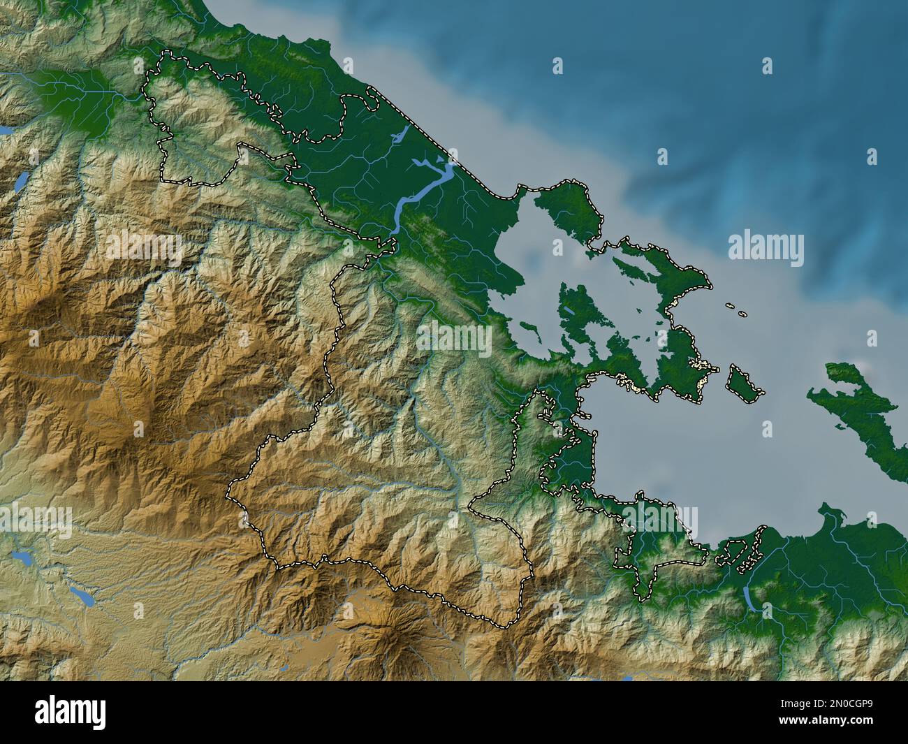 Bocas del Toro, province of Panama. Colored elevation map with lakes ...