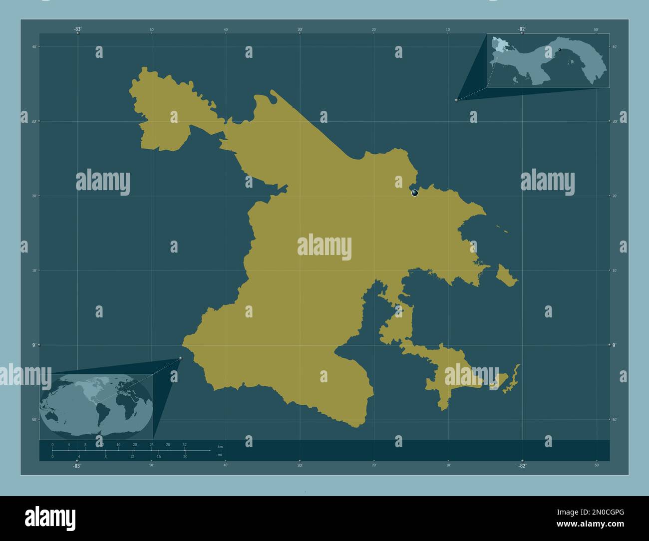 Bocas del Toro, province of Panama. Solid color shape. Corner auxiliary ...