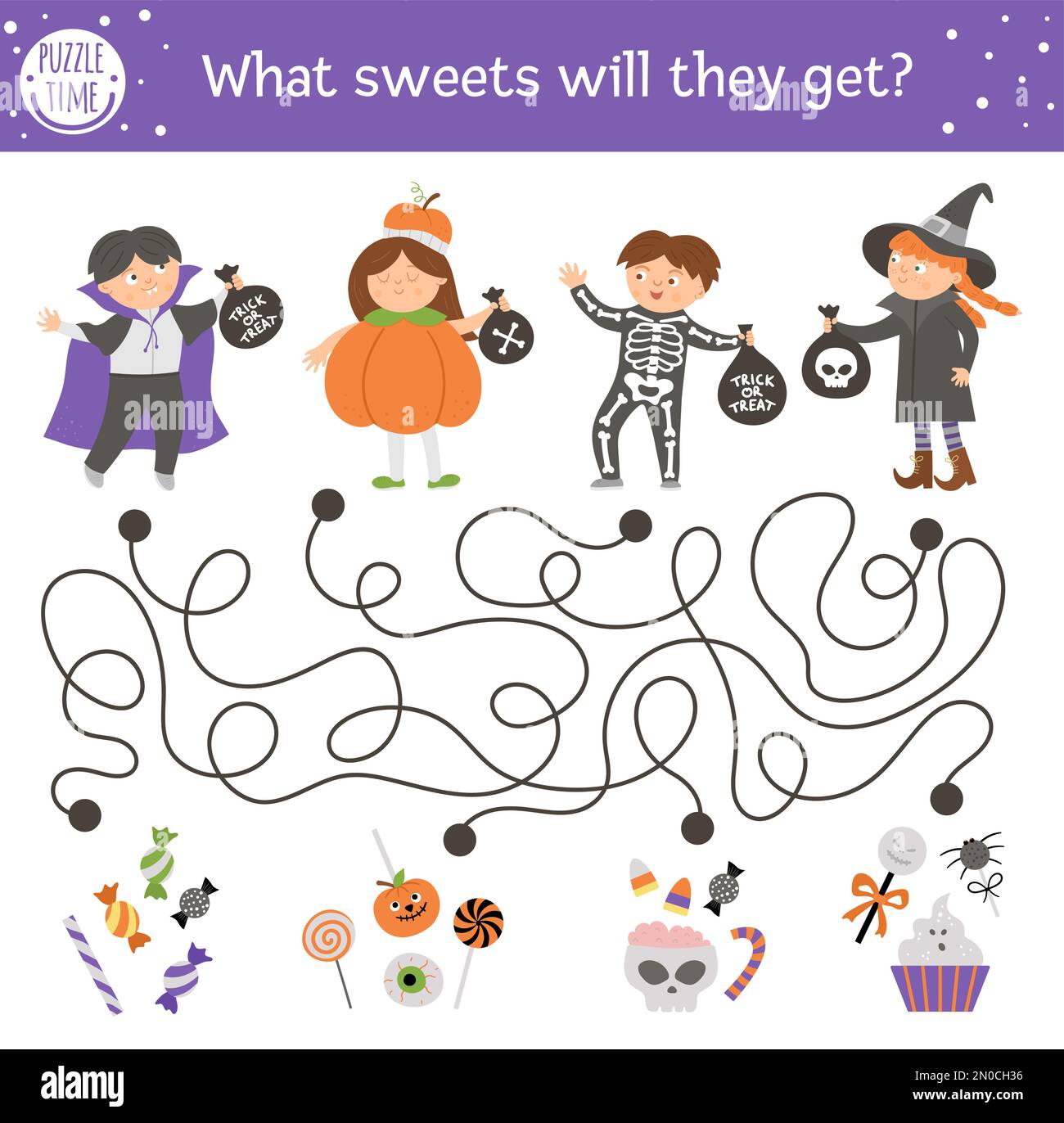 Halloween maze for children. Autumn preschool printable educational ...