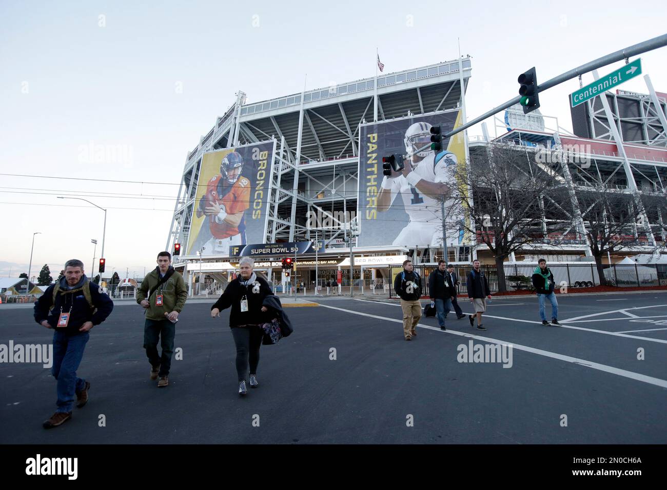 The entrance to Levi's Stadium is decorated with images of Denver ...