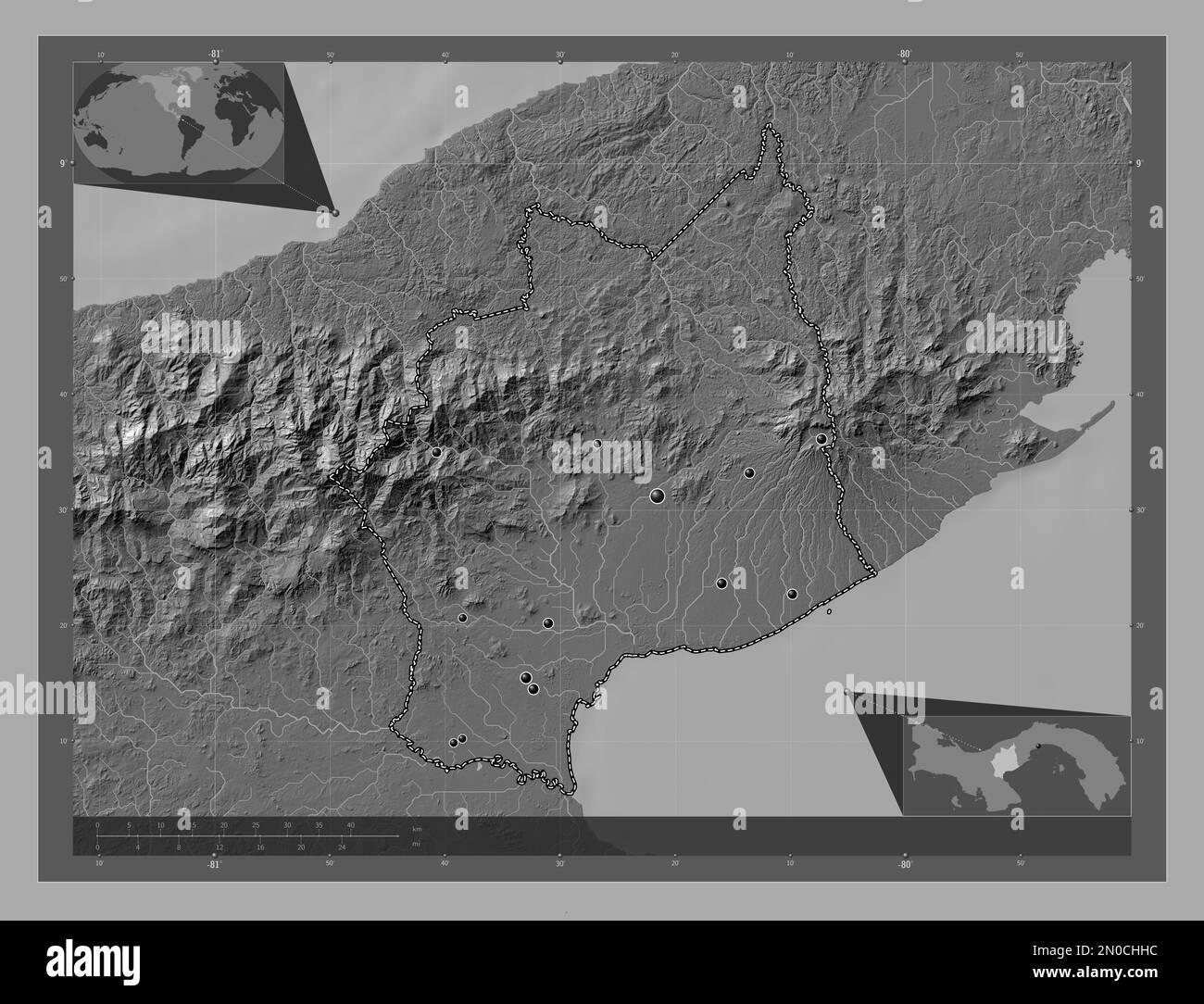 Cocle, province of Panama. Bilevel elevation map with lakes and rivers ...