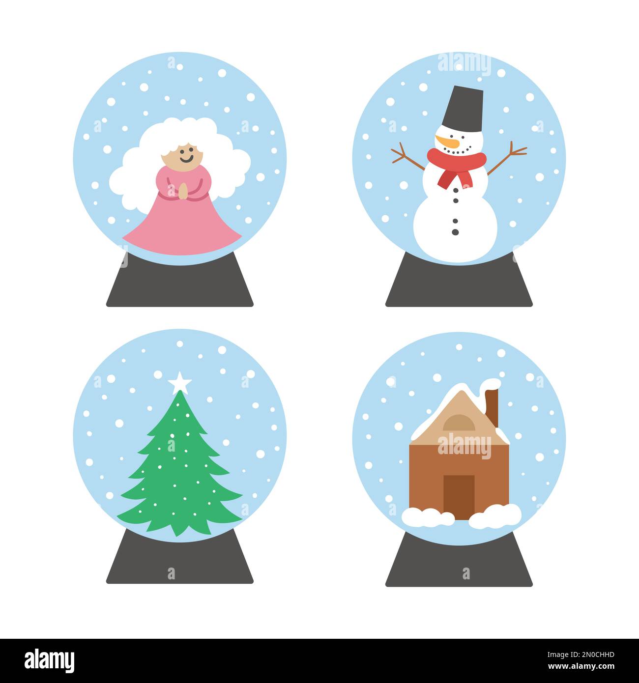 Vector set of snow globes with snowman, angel, fir tree, house. New ...