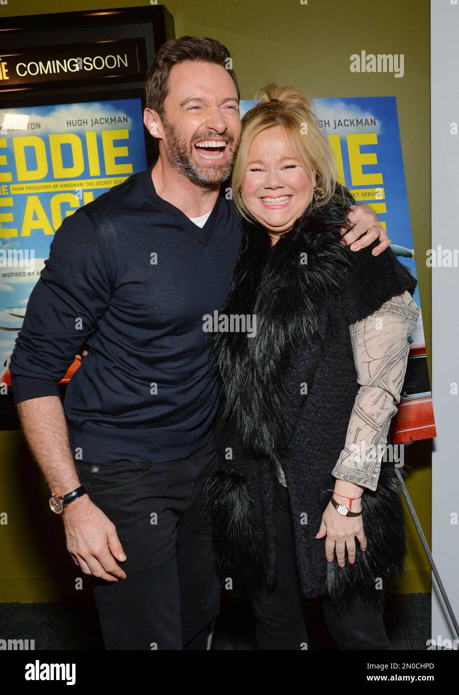 Actor Hugh Jackman, left, shares a laugh with actress Caroline Rhea at ...