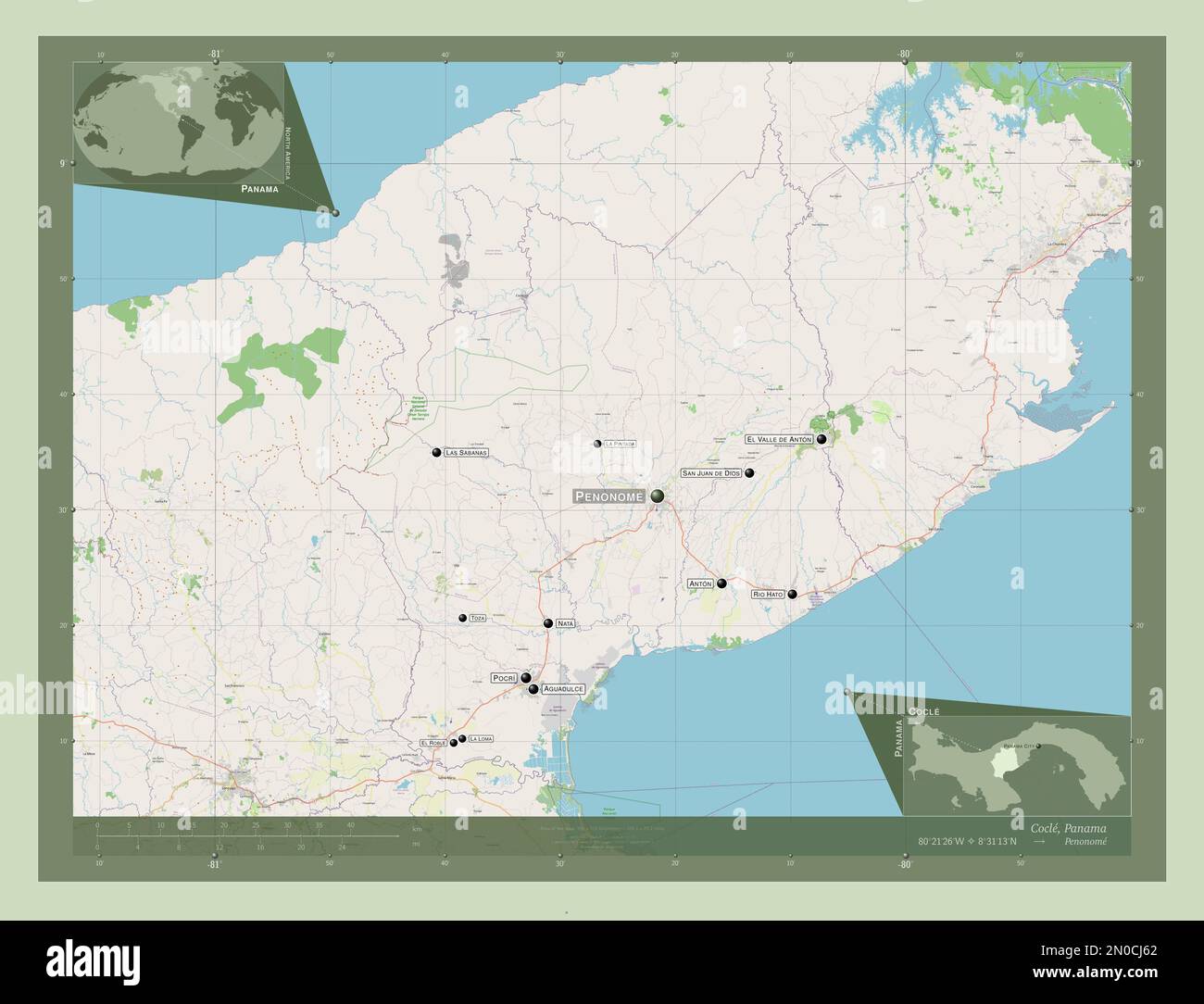 Cocle, province of Panama. Open Street Map. Locations and names of ...