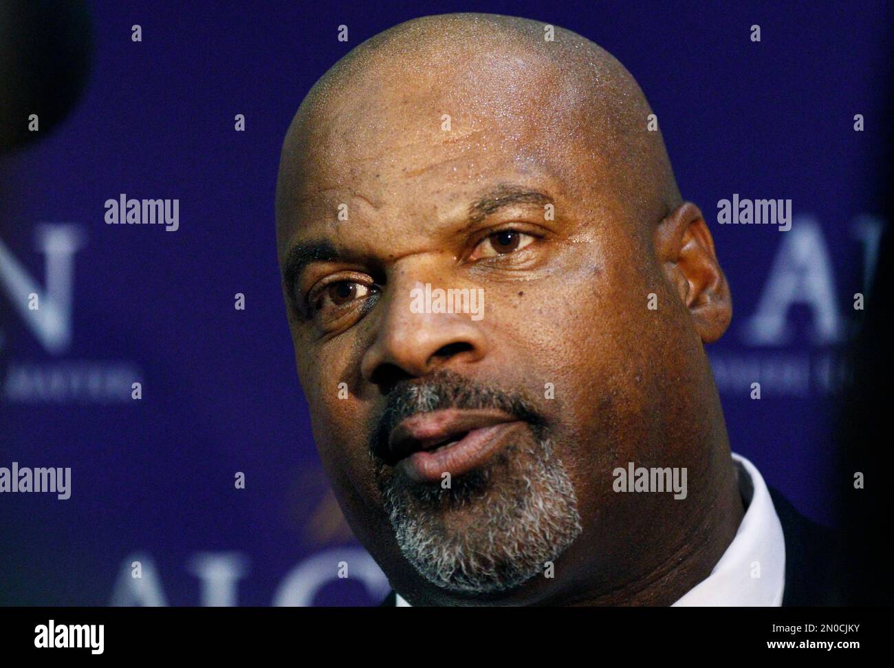 Alcorn State football coach Fred McNair speaks to reporters after first ...