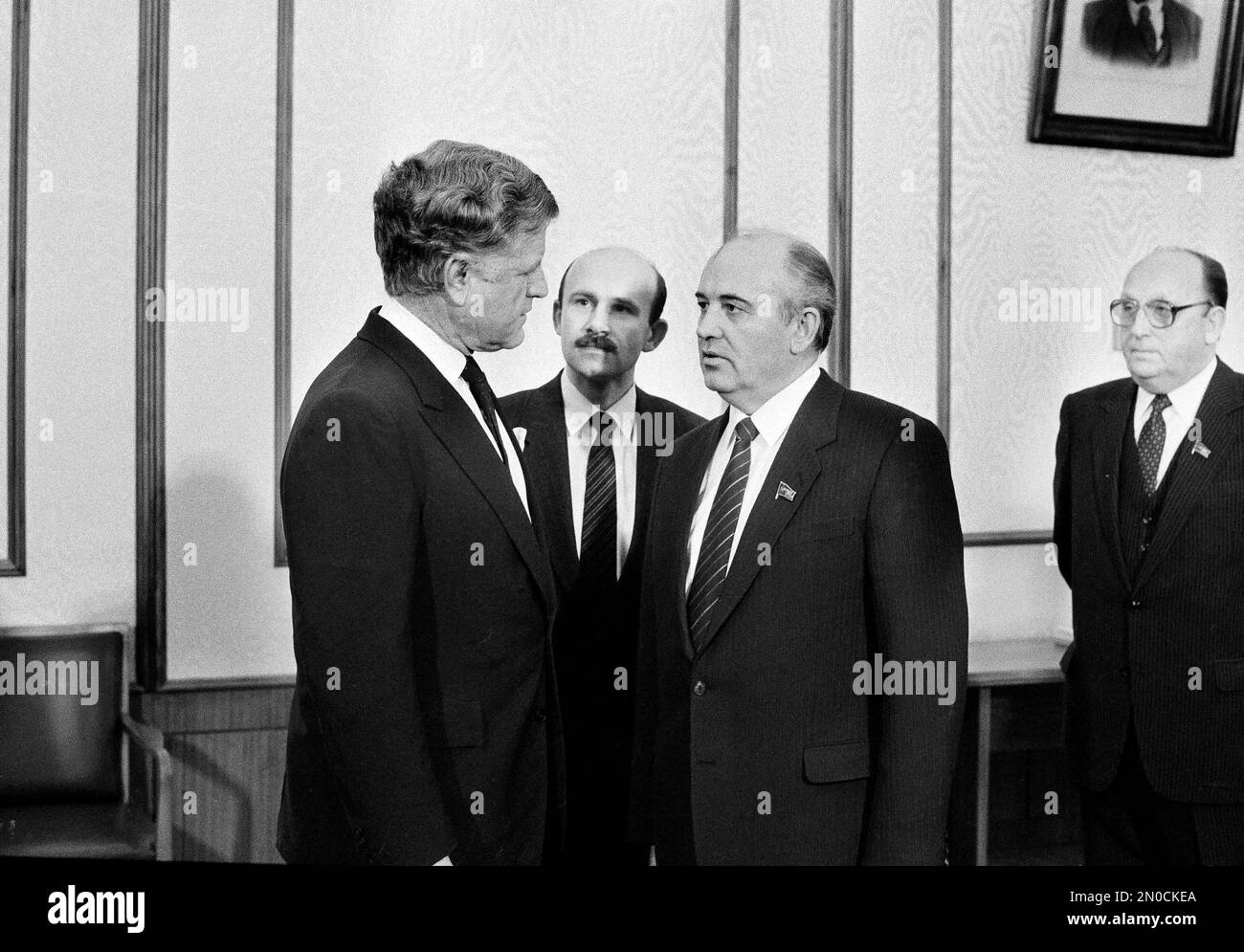 U.S. Senator Edward M. Kennedy, left, meets Soviet leader Mikhail S ...