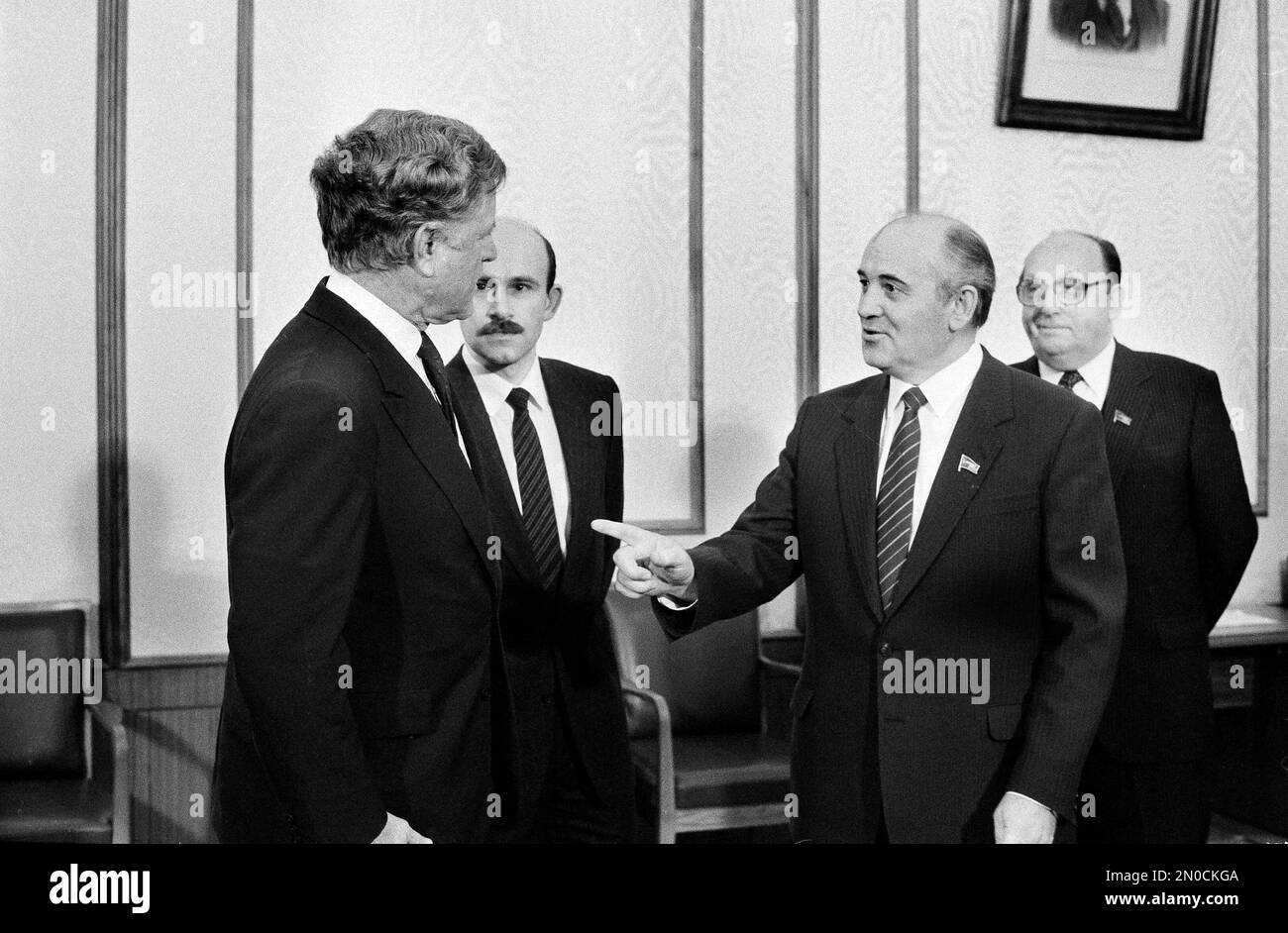 U.S. Senator Edward M. Kennedy, left, meets Soviet leader Mikhail S ...