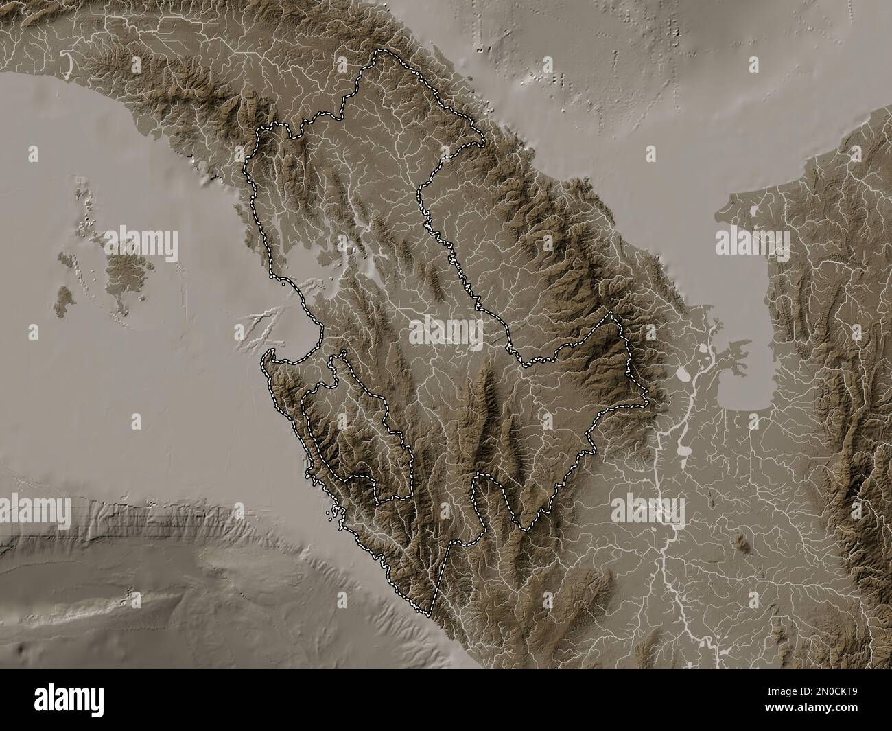 Darien, province of Panama. Elevation map colored in sepia tones with ...