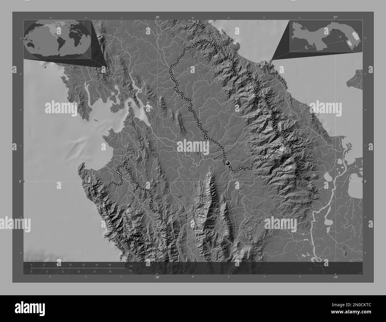 Embera, indigenous territory of Panama. Bilevel elevation map with ...