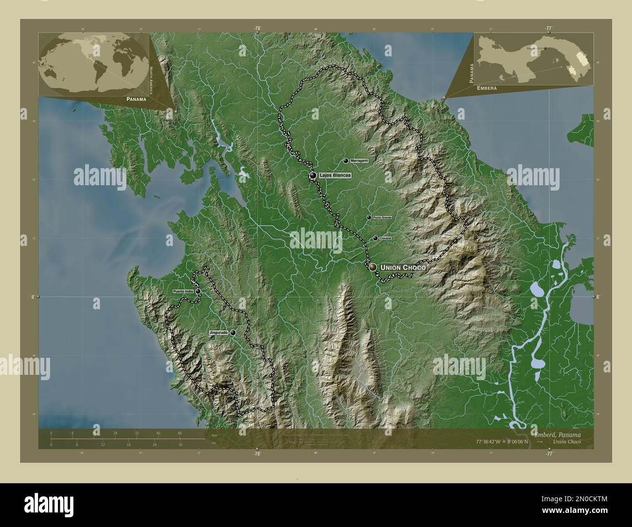Embera, indigenous territory of Panama. Elevation map colored in wiki ...
