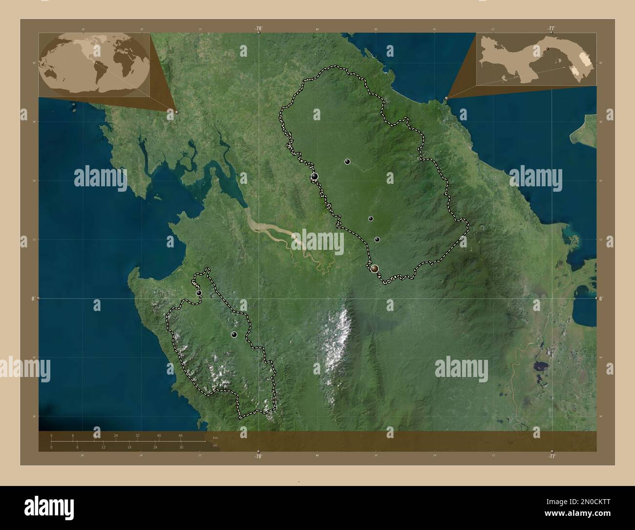 Embera, indigenous territory of Panama. Low resolution satellite map ...