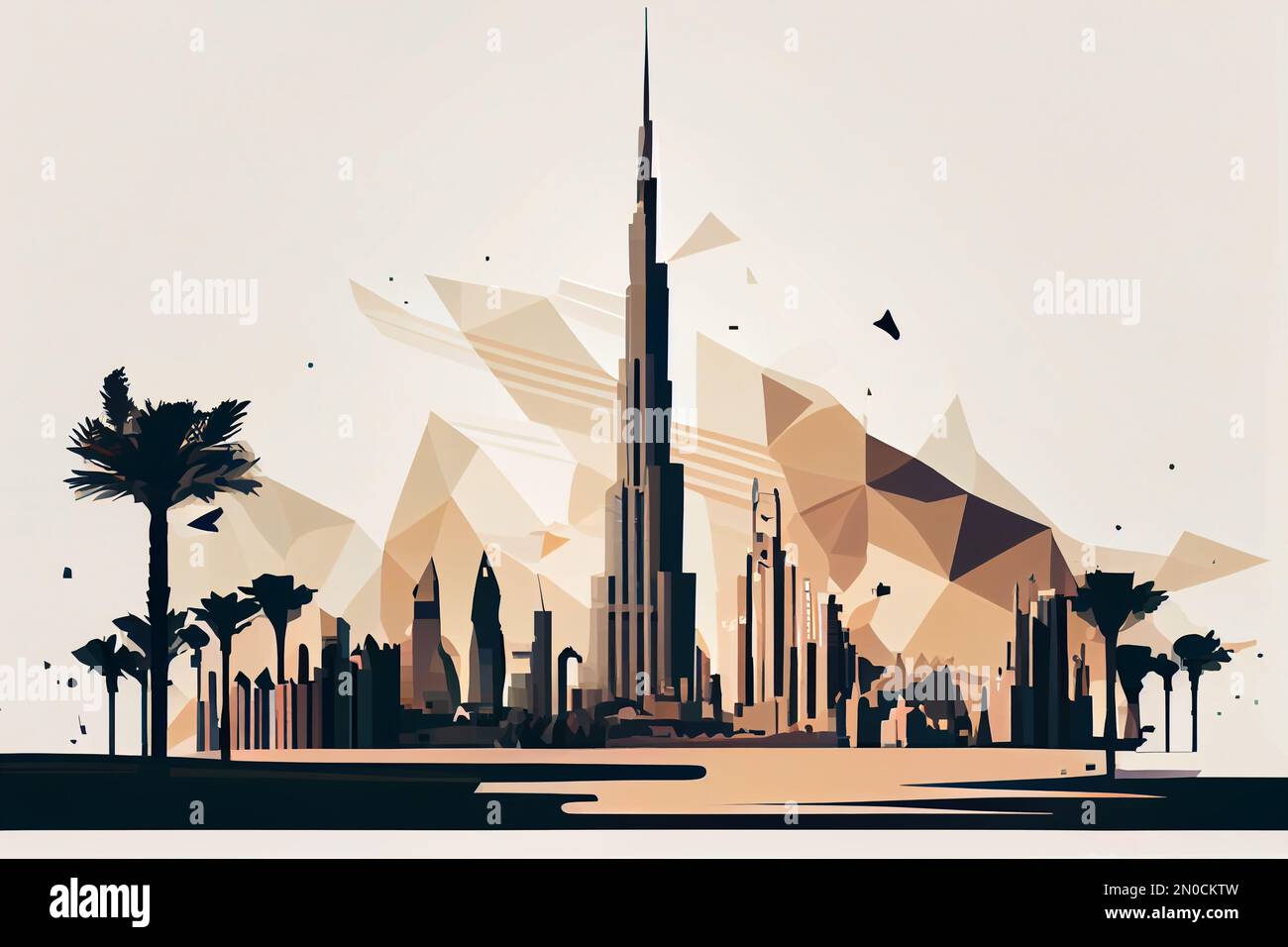 Dubai skyline building silhouette. Burj Khalifa cityscape, vector style ...