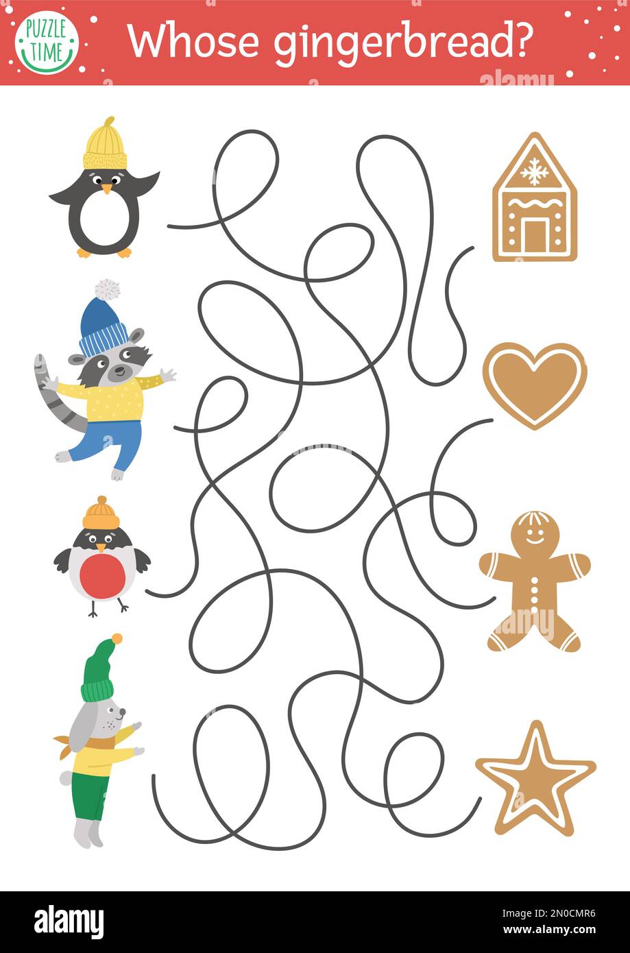 Christmas maze for children. Winter new year preschool printable ...