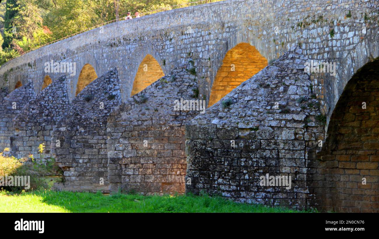 The Pont Charles Martel bridge on a sunny day, green grass around, La ...