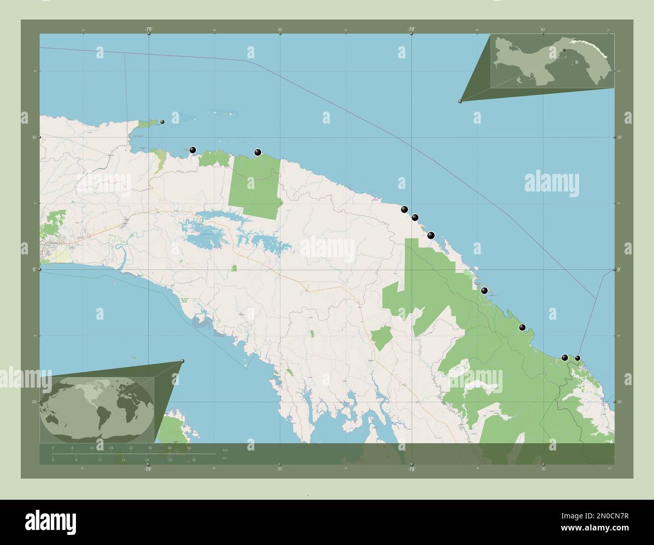Kuna Yala, indigenous territory of Panama. Open Street Map. Locations ...