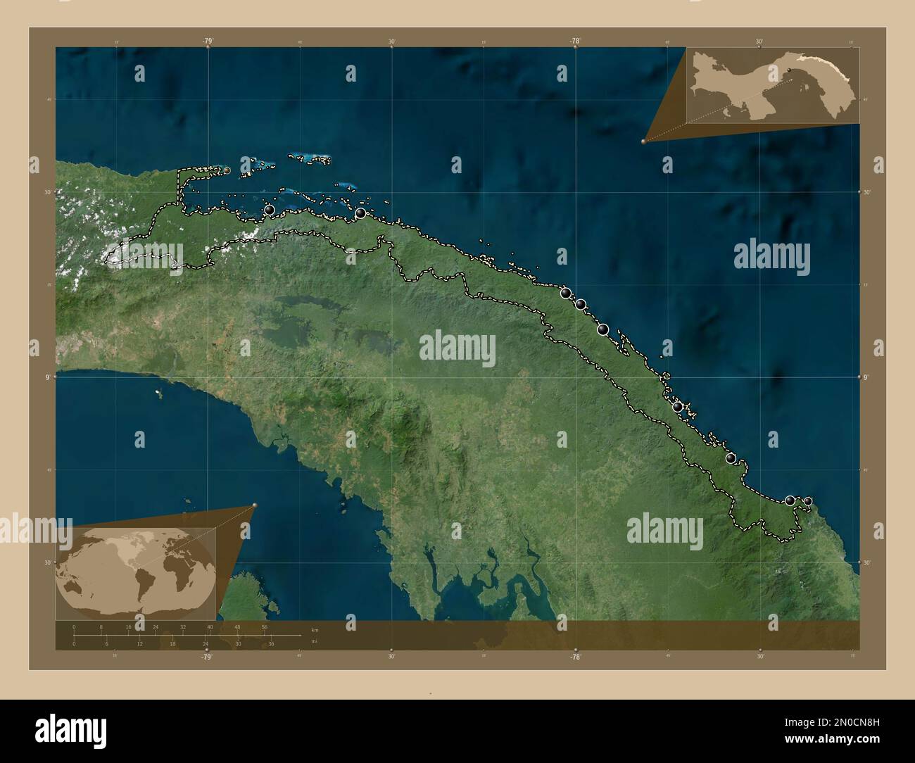 Kuna Yala, indigenous territory of Panama. Low resolution satellite map ...