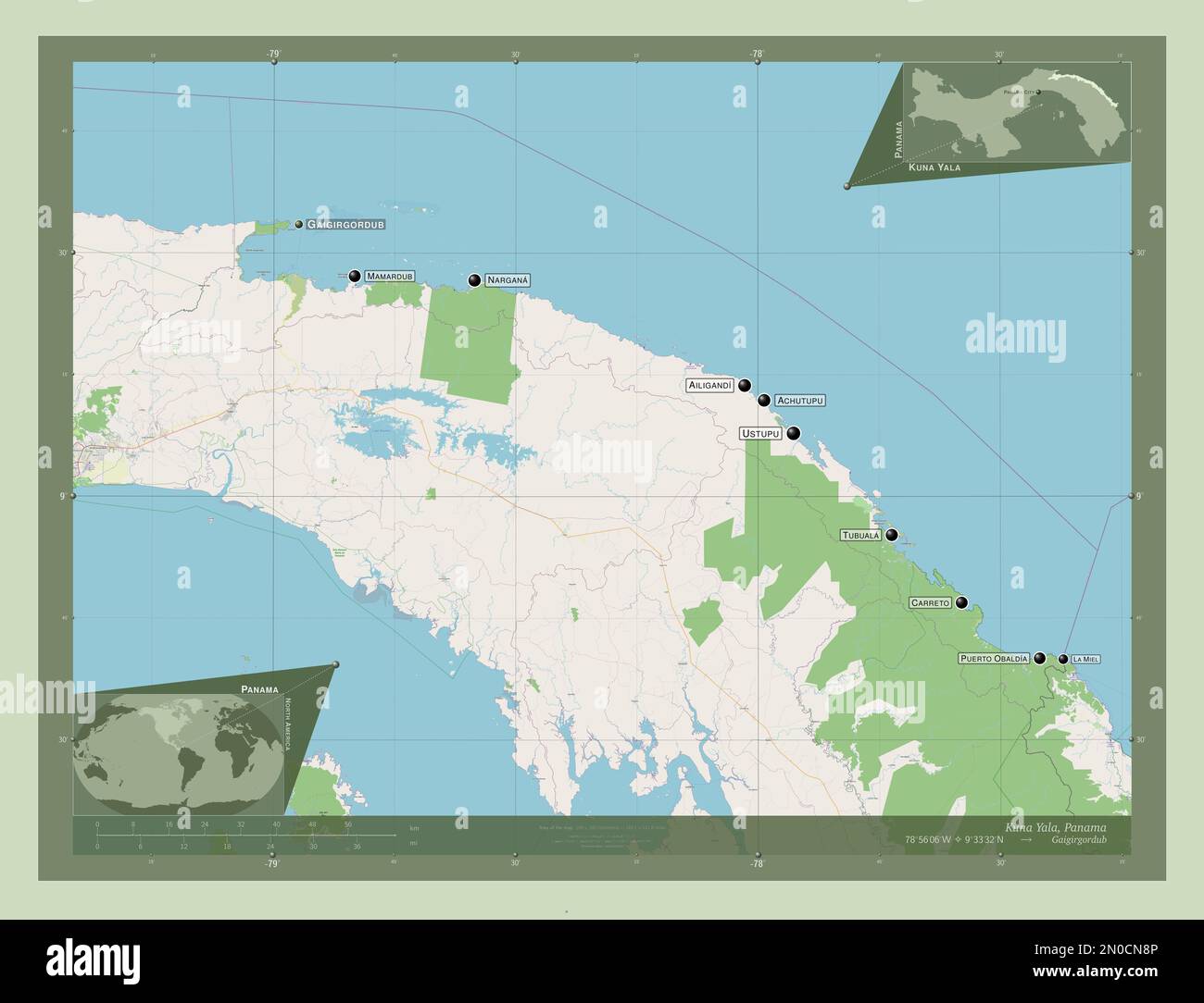 Kuna Yala, indigenous territory of Panama. Open Street Map. Locations ...