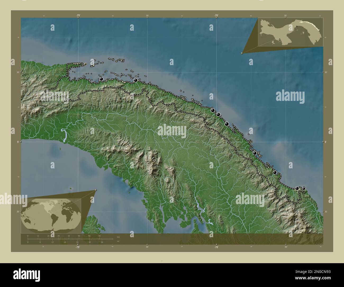 Kuna Yala, indigenous territory of Panama. Elevation map colored in ...