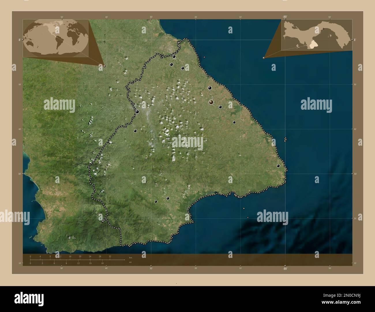 Los Santos, province of Panama. Low resolution satellite map. Locations ...