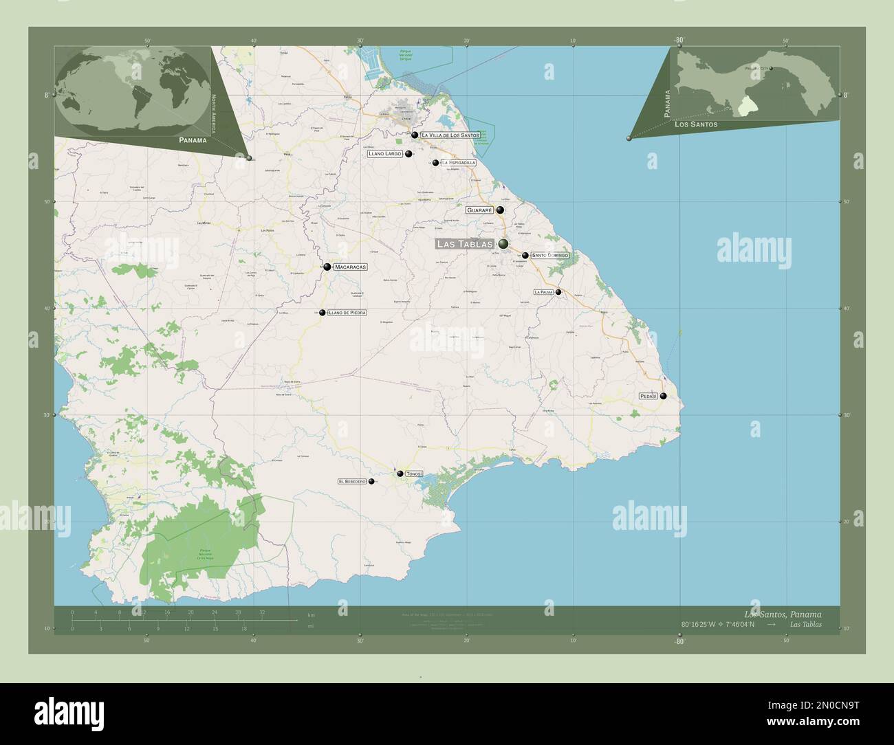 Los Santos, province of Panama. Open Street Map. Locations and names of ...