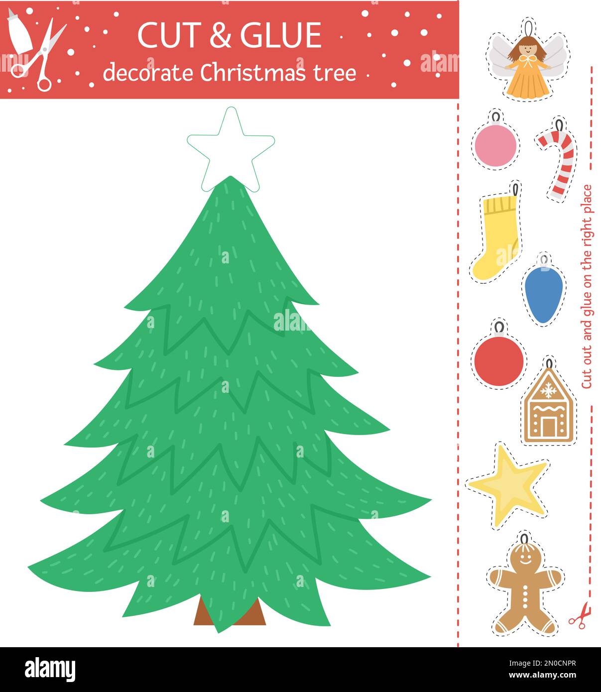 Vector Christmas cut and glue activity. Winter educational crafting ...