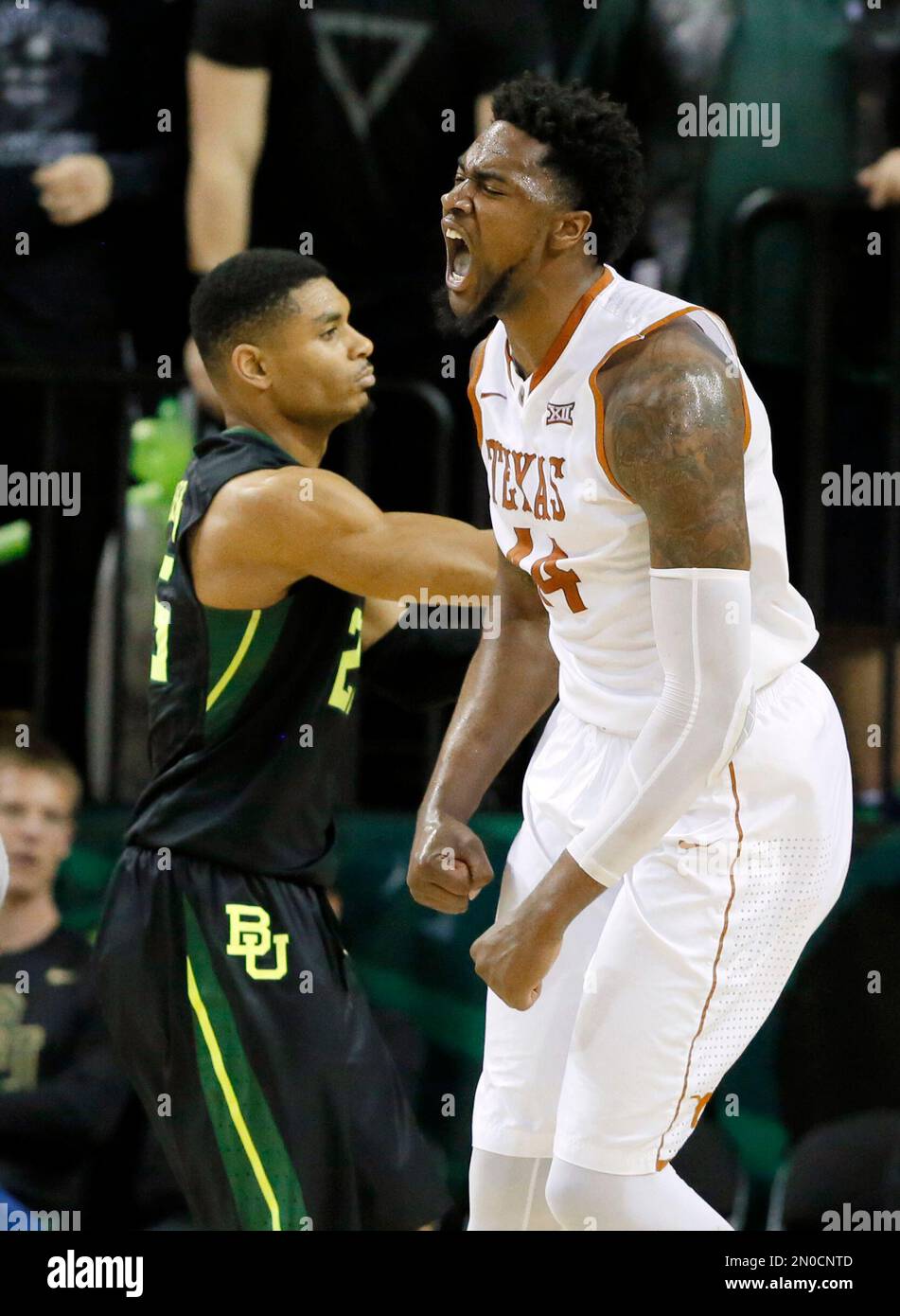 Texas center Prince Ibeh (44) celebrates sinking a basket as Baylor's ...