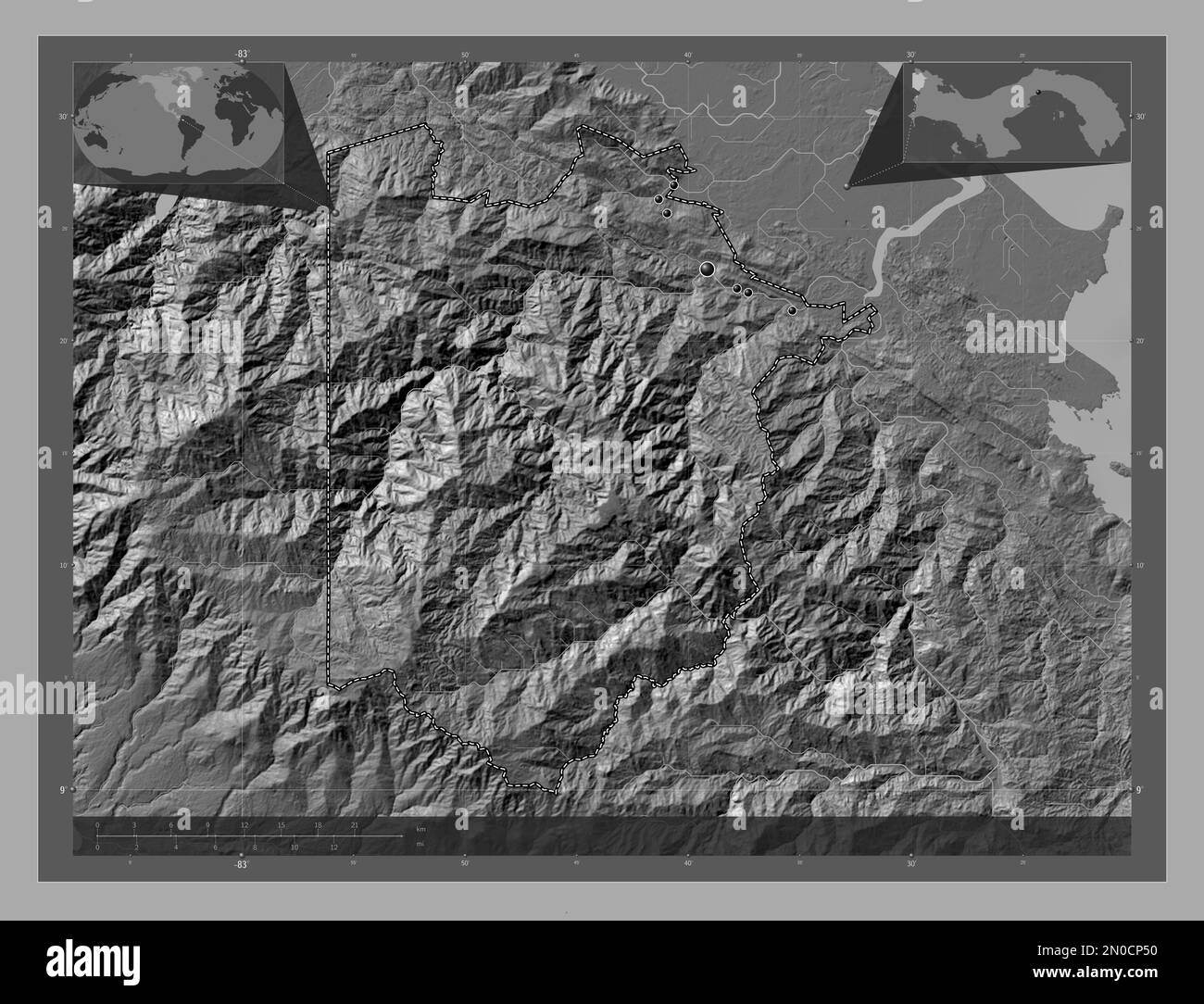 Naso Tjer Di Comarca, province of Panama. Bilevel elevation map with ...
