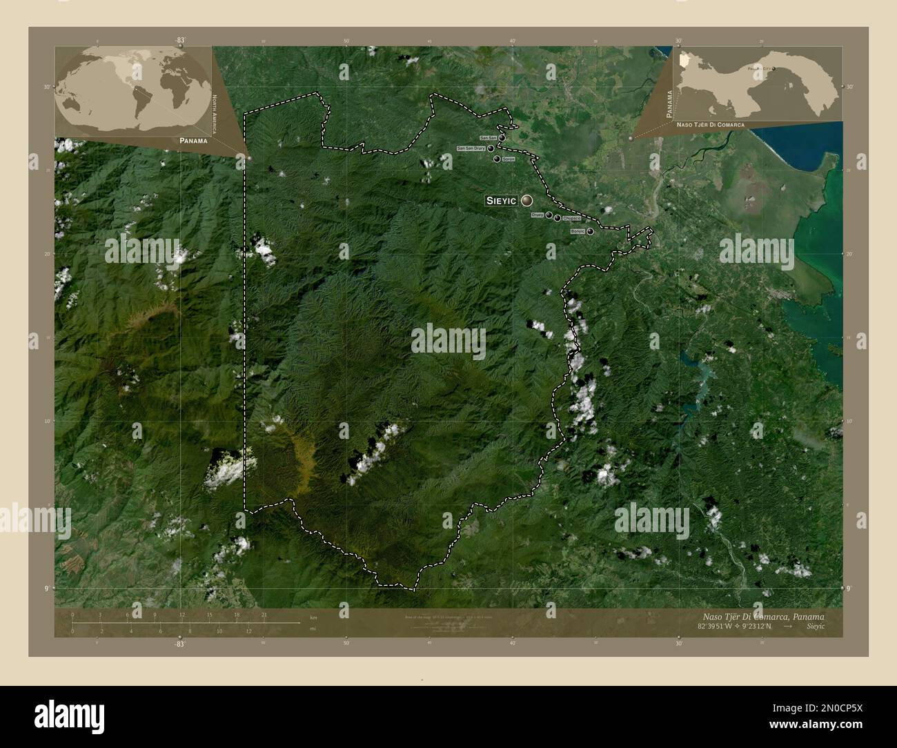 Naso Tjer Di Comarca, province of Panama. High resolution satellite map ...