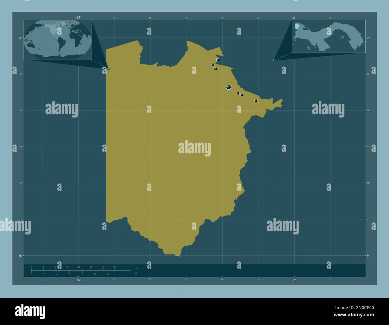 Naso Tjer Di Comarca, province of Panama. Solid color shape. Locations ...