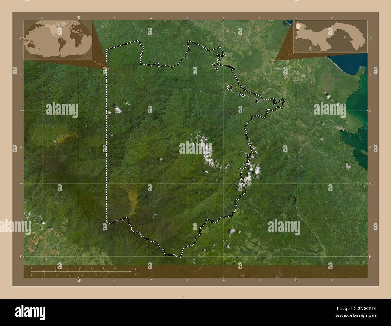 Naso Tjer Di Comarca, province of Panama. Low resolution satellite map ...