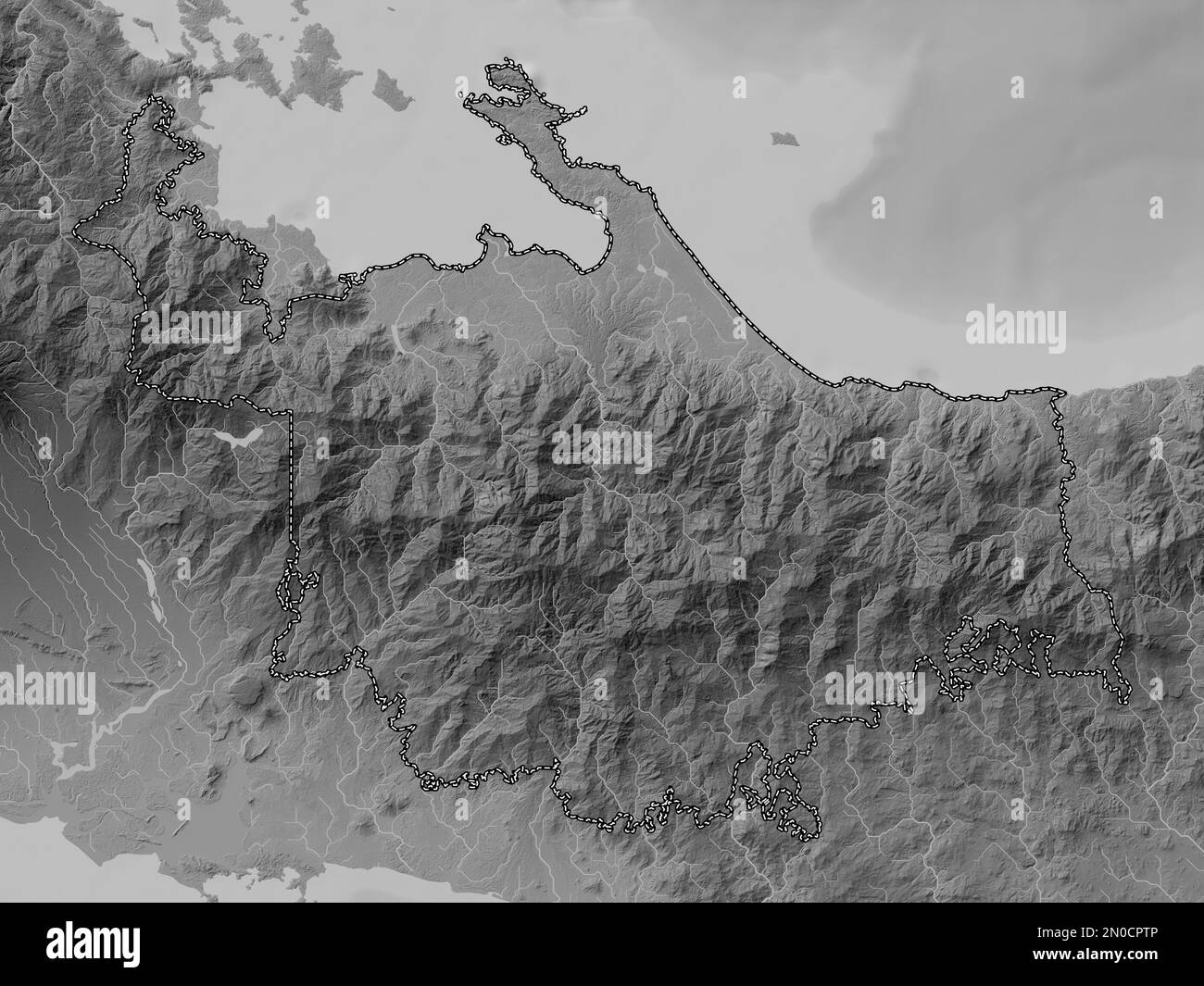 Ngobe Bugle, indigenous territory of Panama. Grayscale elevation map ...