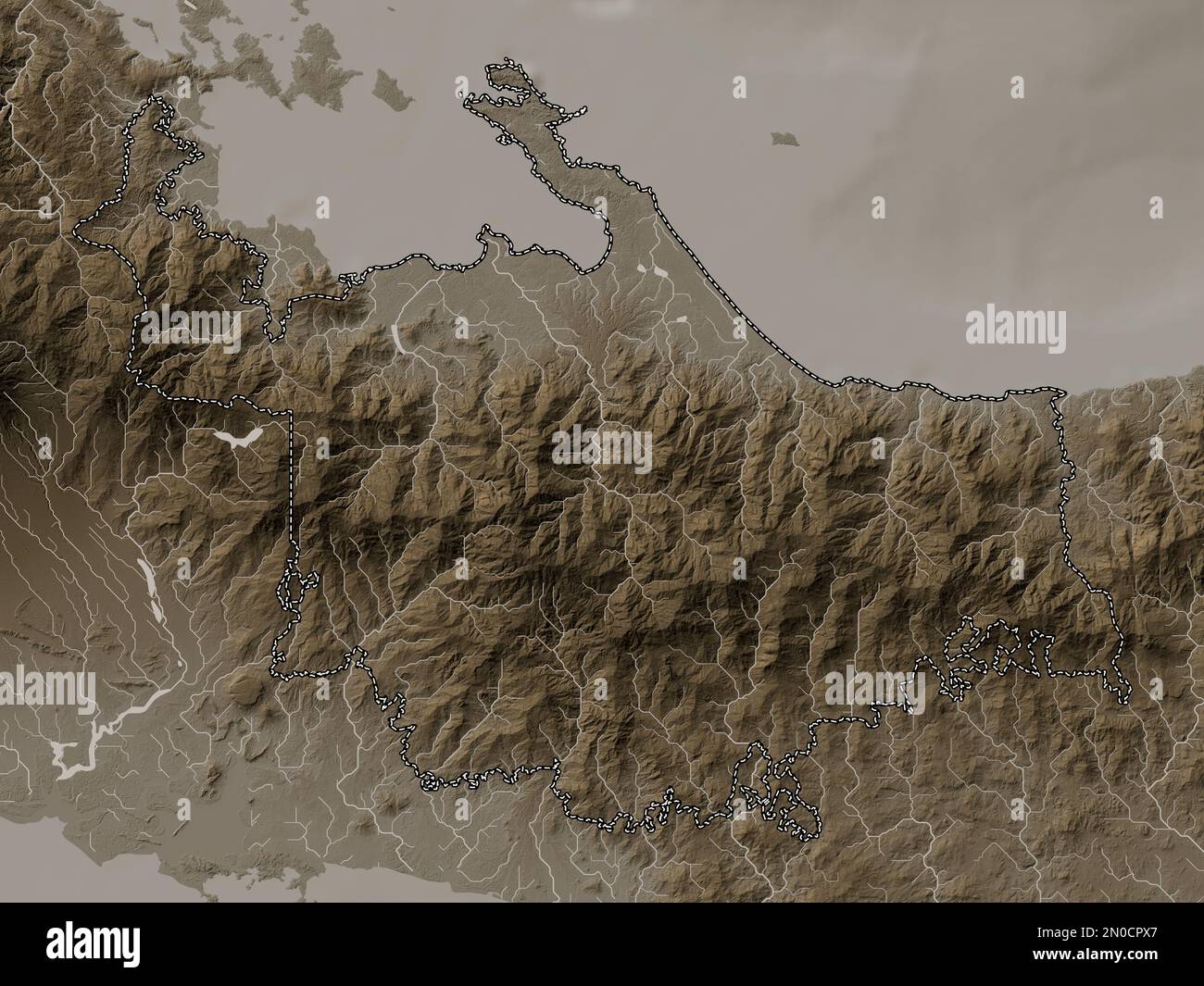 Ngobe Bugle, indigenous territory of Panama. Elevation map colored in ...
