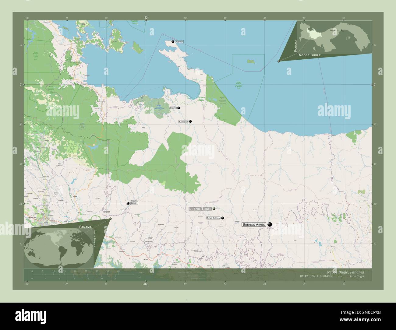 Ngobe Bugle, indigenous territory of Panama. Open Street Map. Locations ...