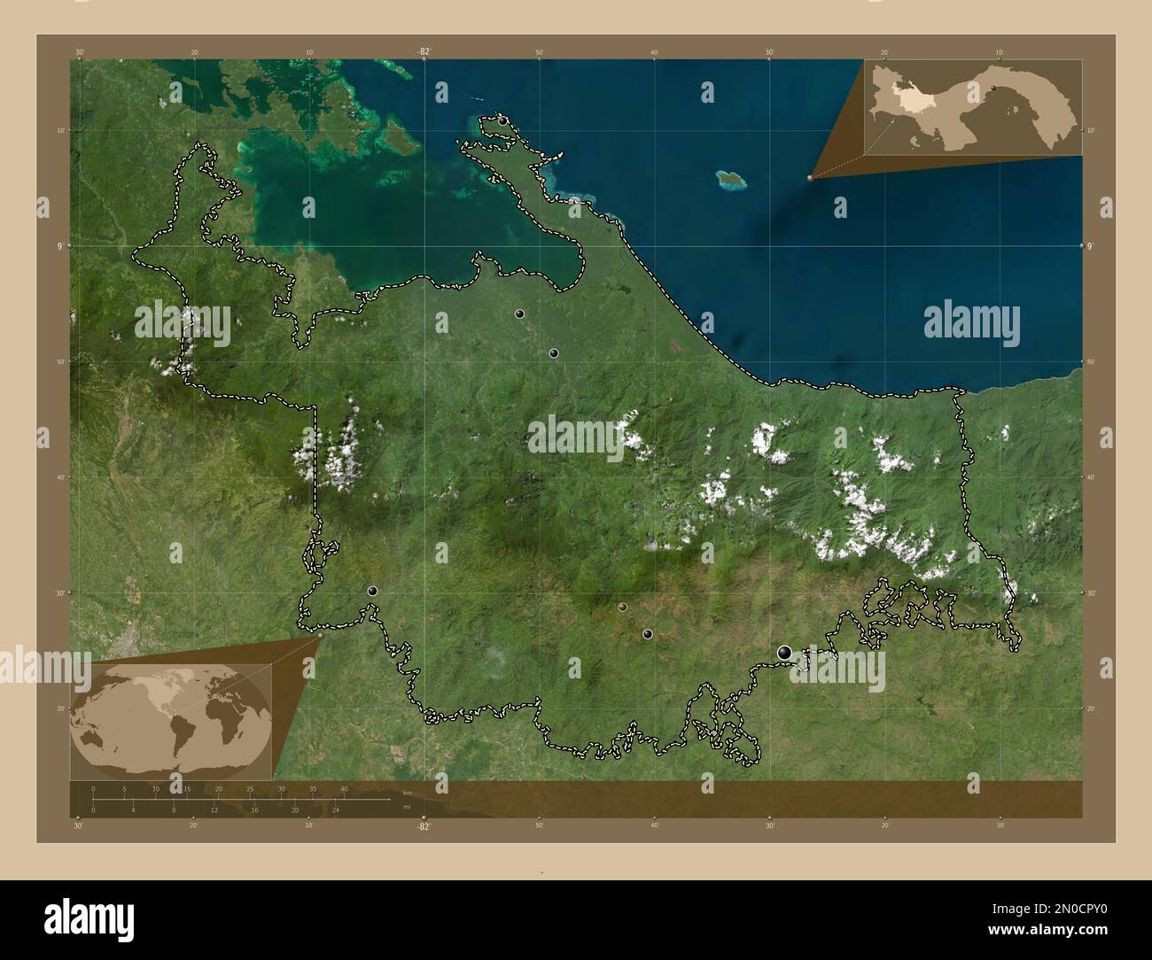 Ngobe Bugle, indigenous territory of Panama. Low resolution satellite ...