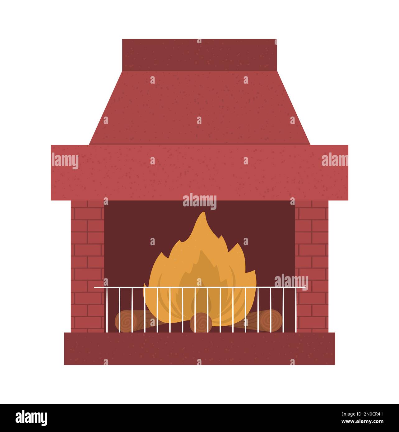Vector chimney with fire and logs in the center. Warming object ...