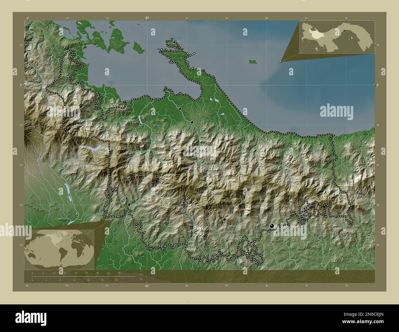 Ngobe Bugle, indigenous territory of Panama. Elevation map colored in ...