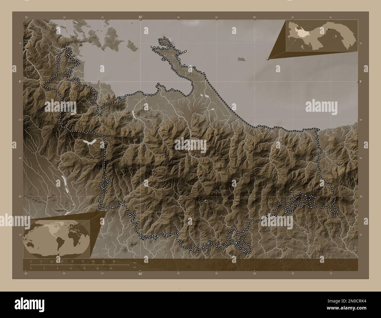 Ngobe Bugle, indigenous territory of Panama. Elevation map colored in ...
