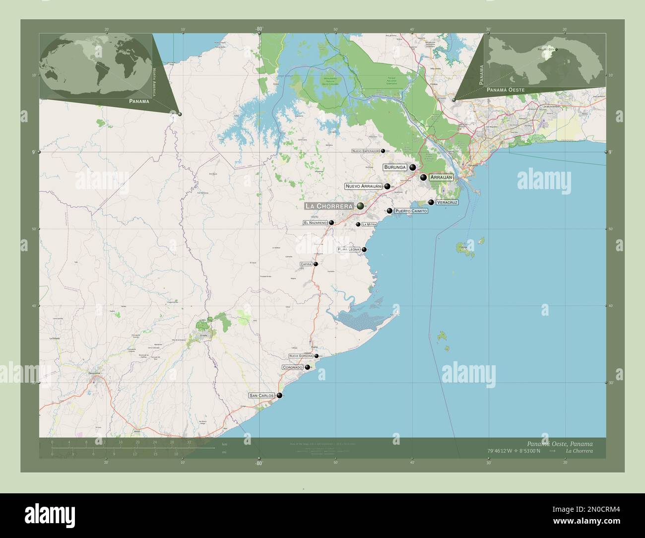 Panama Oeste, province of Panama. Open Street Map. Locations and names ...