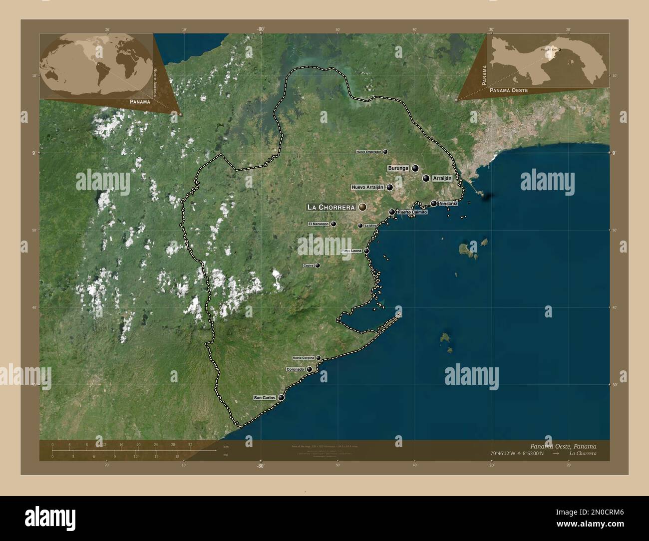 Panama Oeste, province of Panama. Low resolution satellite map ...