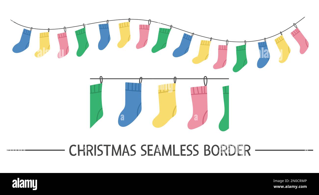 Vector seamless border brush with colored stockings for presents ...