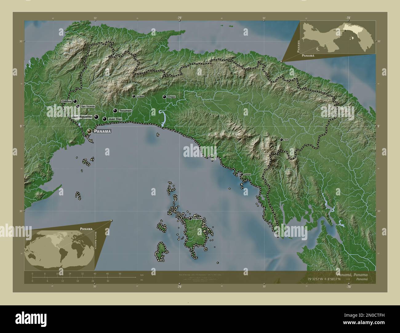 Panama, province of Panama. Elevation map colored in wiki style with ...
