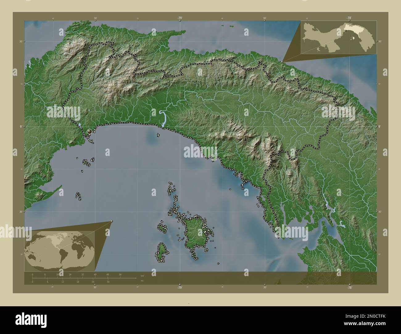 Panama, province of Panama. Elevation map colored in wiki style with ...