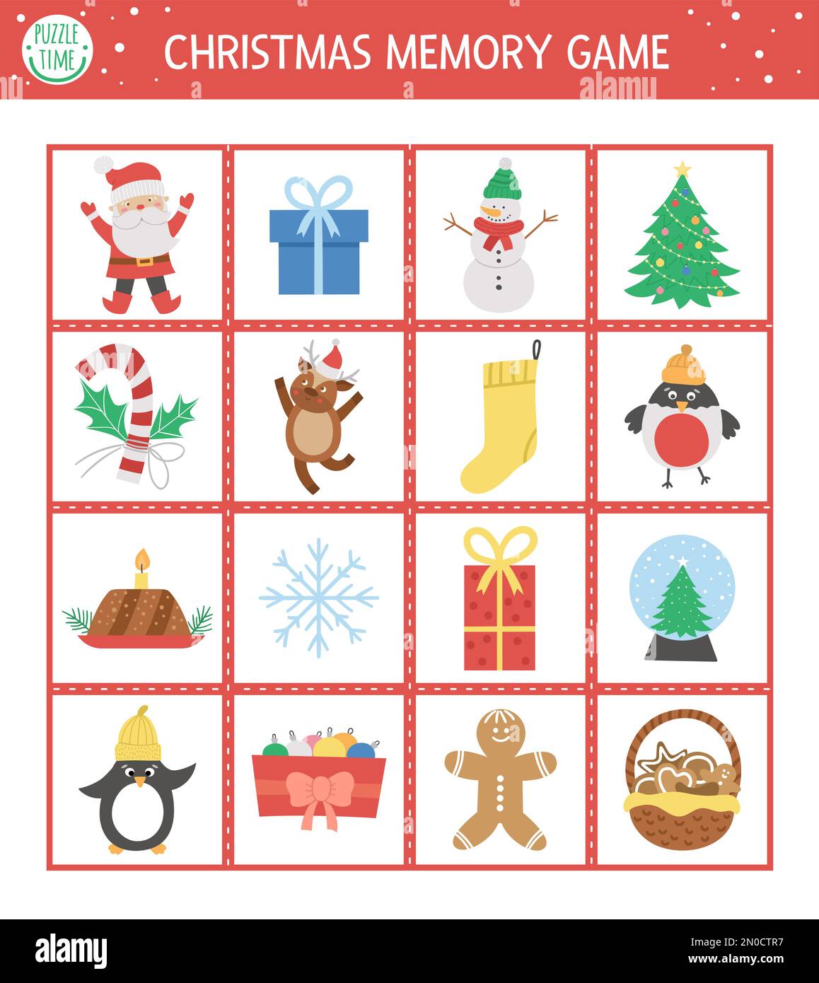 Christmas memory game cards with traditional holiday symbols. Matching ...