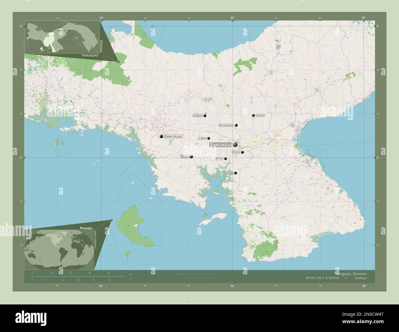 Veraguas, province of Panama. Open Street Map. Locations and names of ...