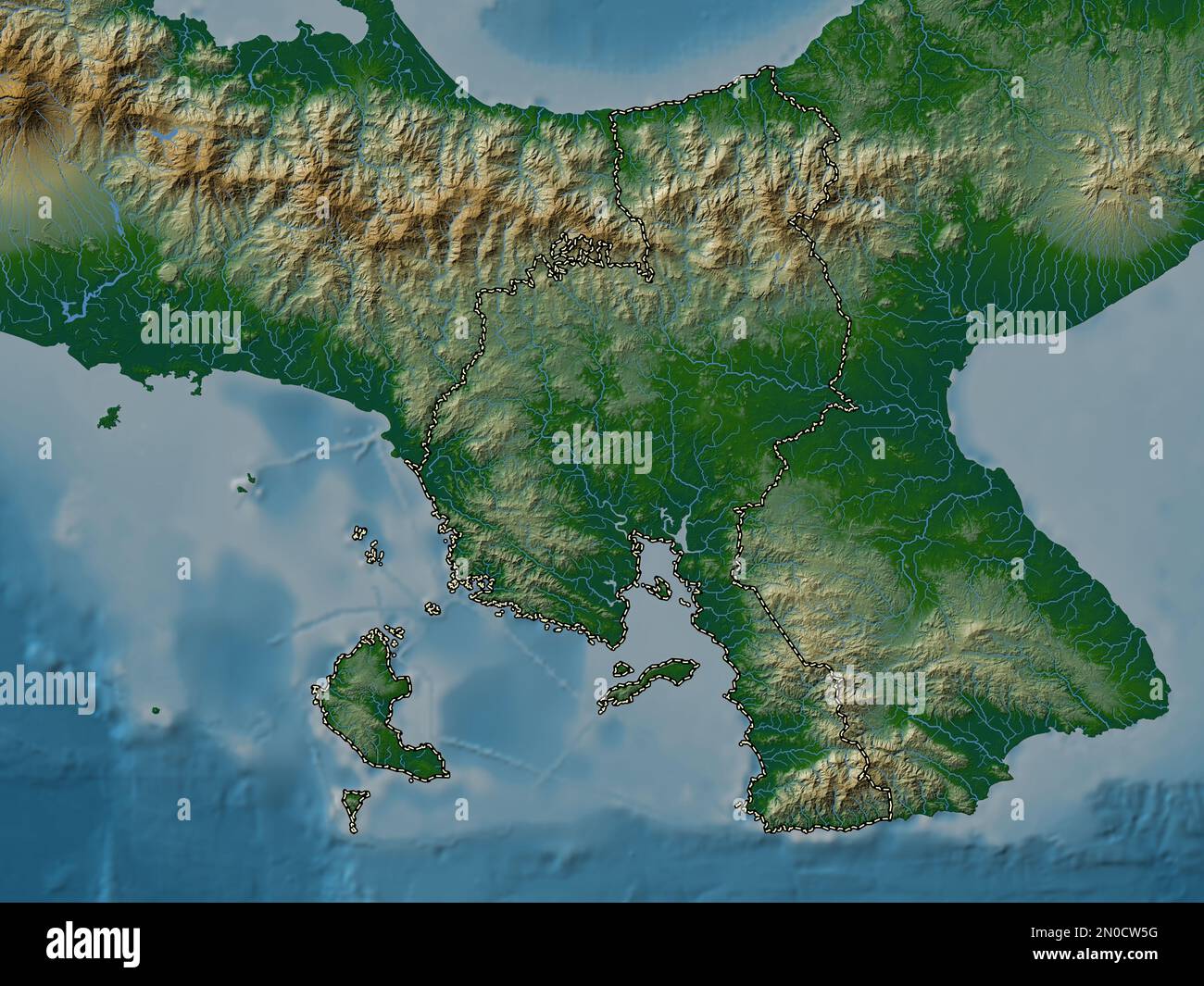 Veraguas, province of Panama. Colored elevation map with lakes and ...