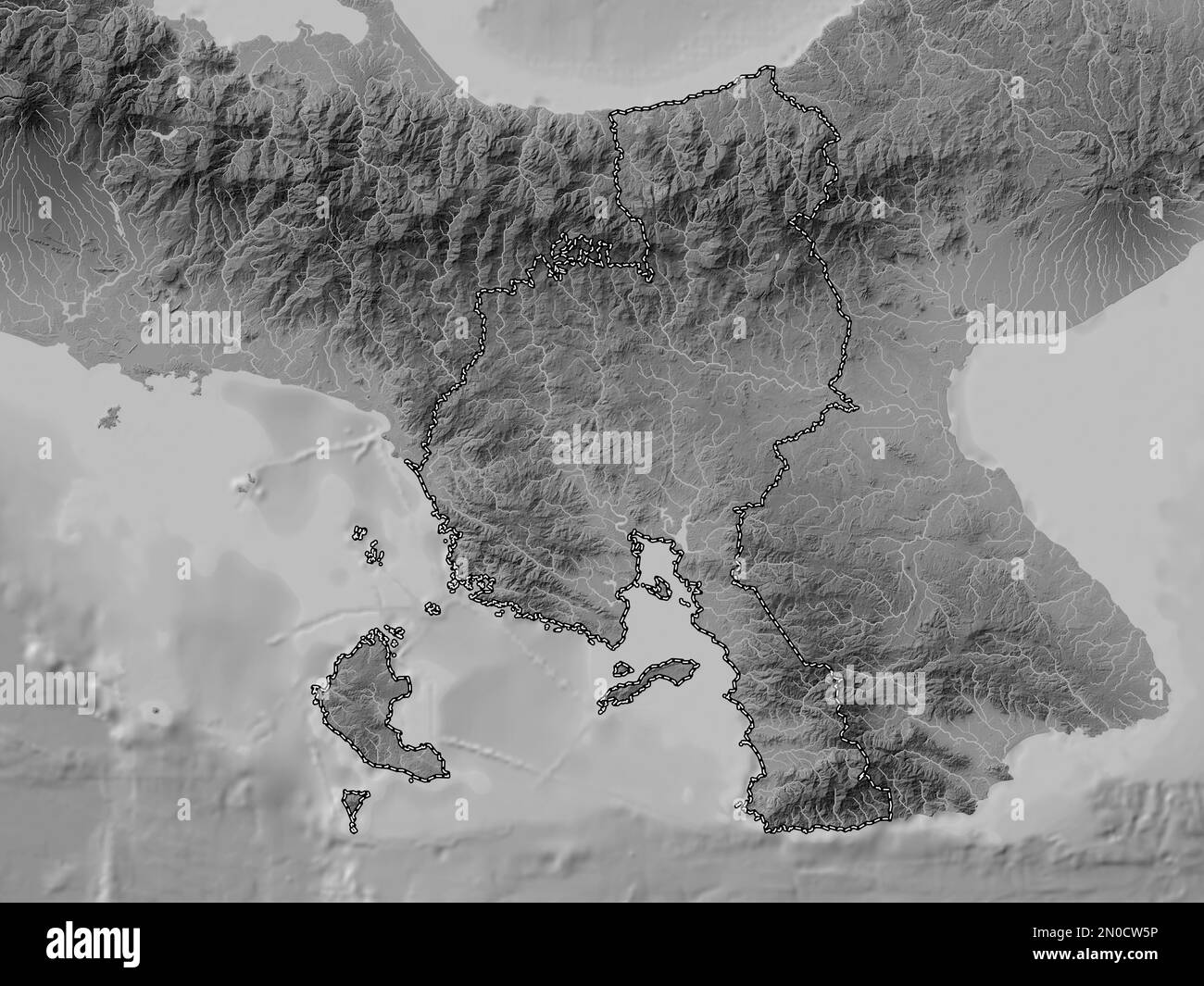 Veraguas, province of Panama. Grayscale elevation map with lakes and ...