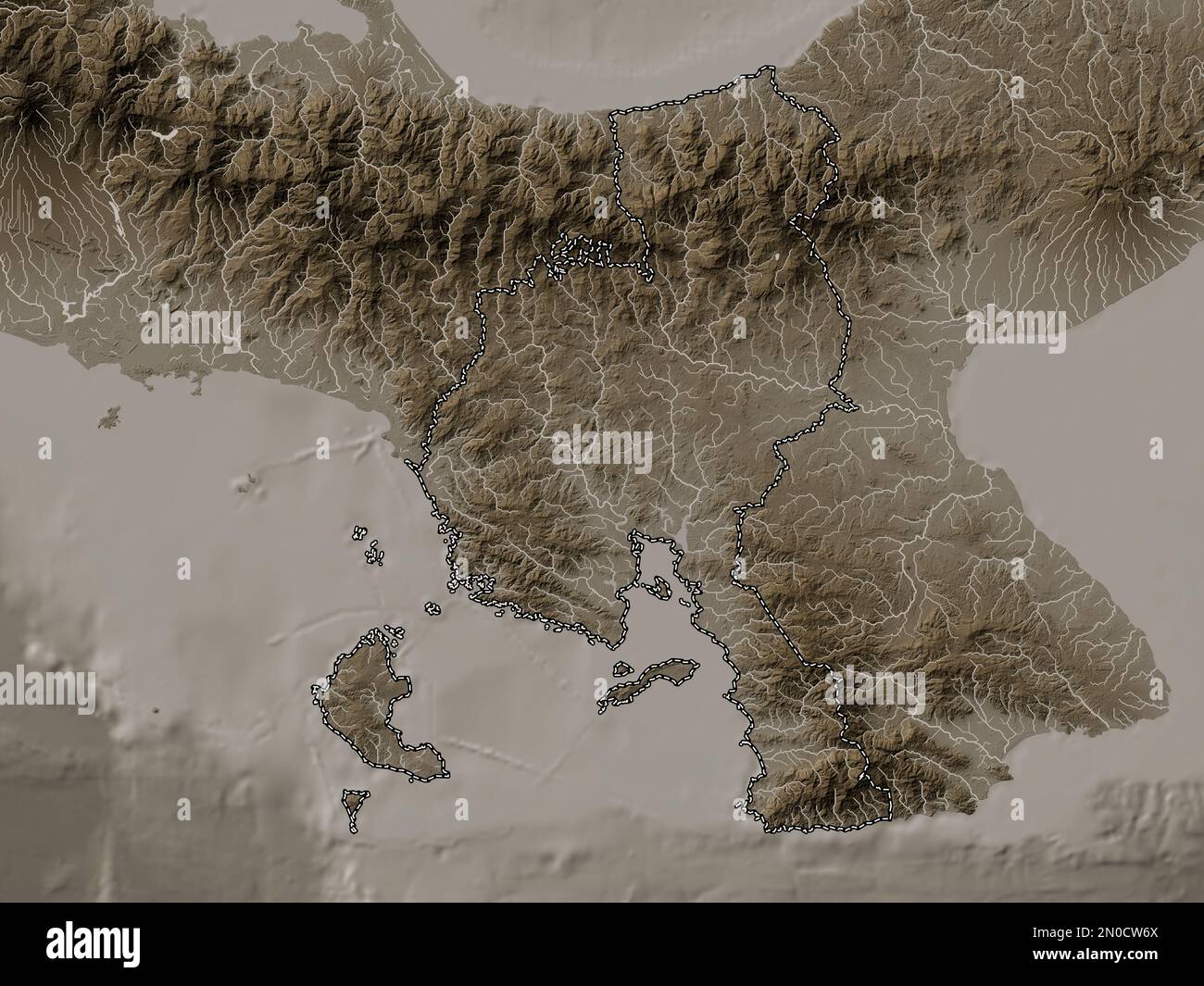 Veraguas, province of Panama. Elevation map colored in sepia tones with ...