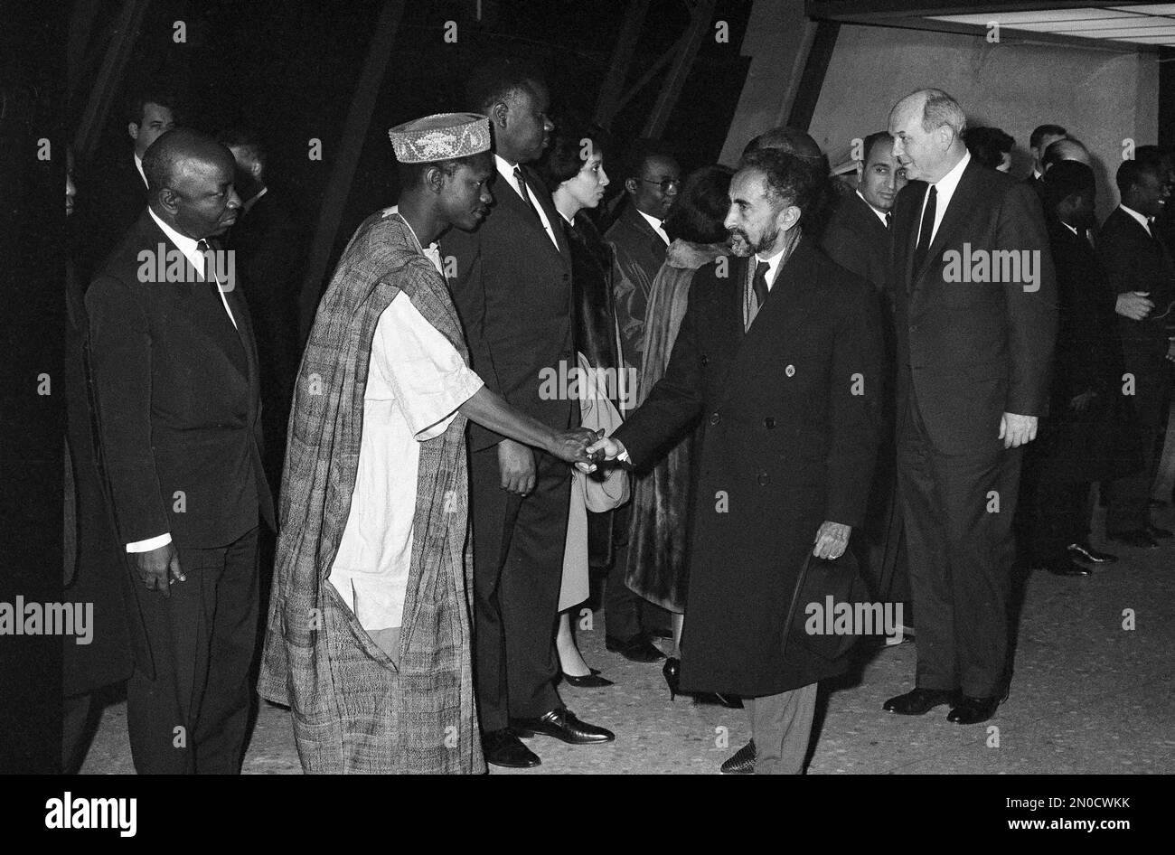 Emperor Haile Selassie of Ethiopia is greeted by Oumar Sow, in ...