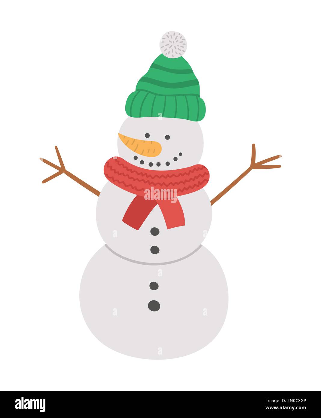 Vector cute snowman in hat and scarf isolated on white background. Cute ...